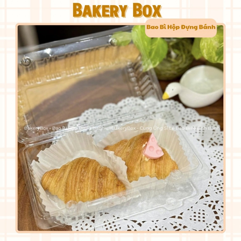 100 Hộp Nhựa Chữ Nhật Nút Bấm H148 Đựng Su Kem, Bánh Crepe Cuộn, Bánh ...
