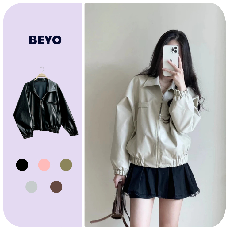 Áo khoác da form rộng Beyo áo da boxy 1 lớp dáng croptop bomber trendy ...