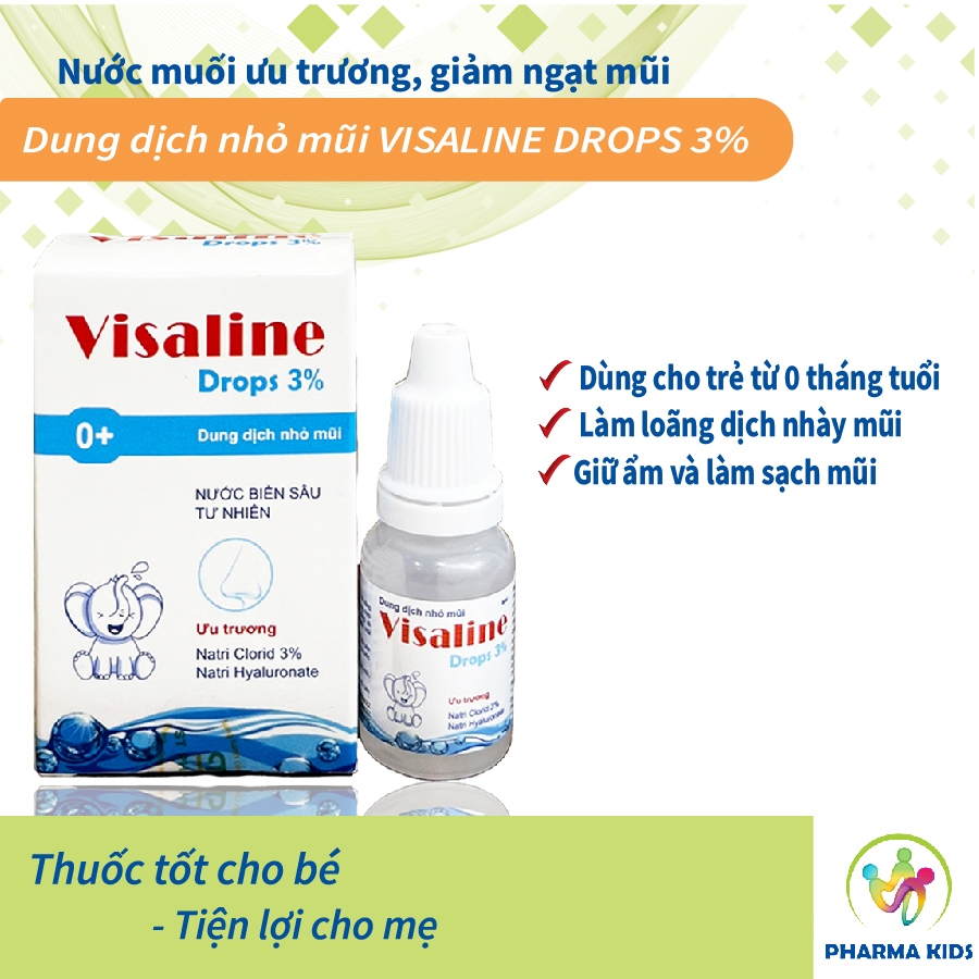 Nước muối ưu trương VISALINE DROPS 3% - giảm ngạt mũi (Dùng được cho ...