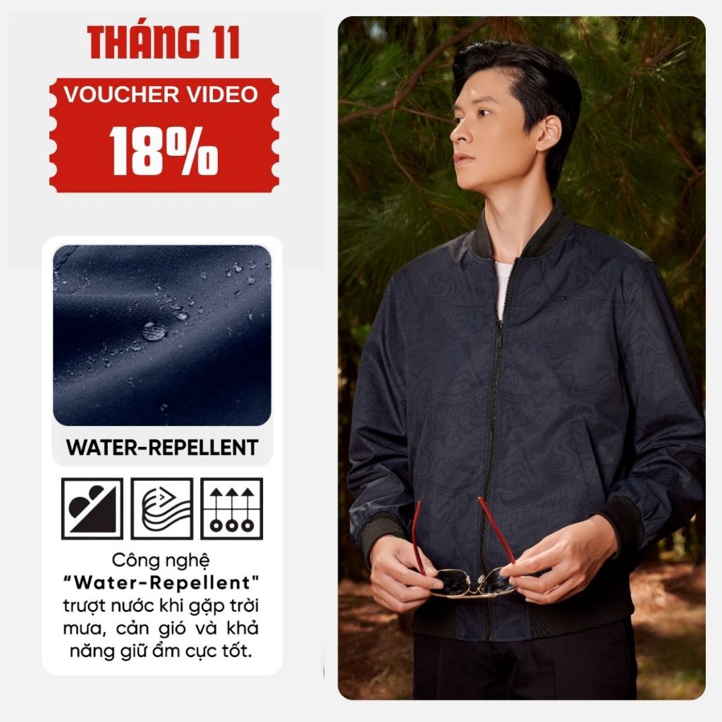 Áo khoác bomber nam Vulcano màu xanh đen họa tiết, áo jacket cản gió ...