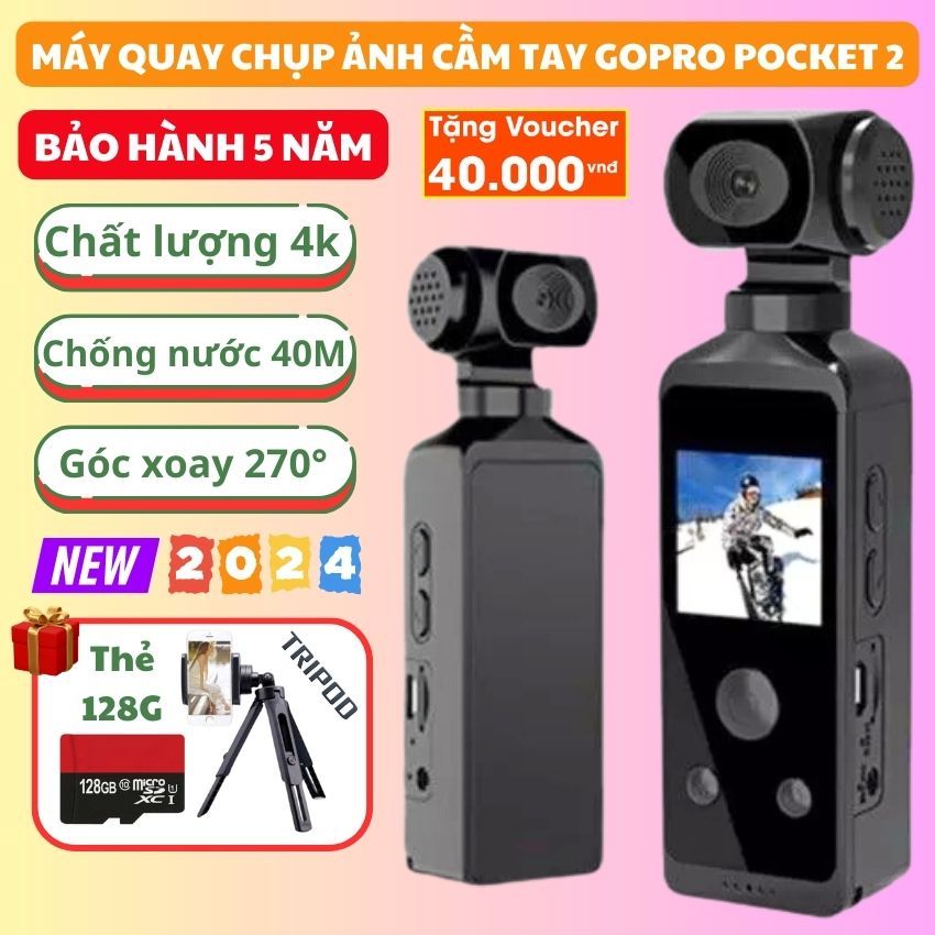 Máy quay gopro pocket 2 pro, Máy ảnh mini quay phim cầm tay nhỏ gọn, Camera hành trình với màn ...