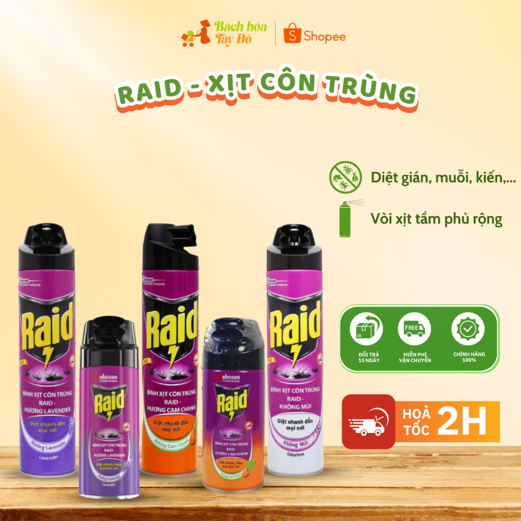 Xịt côn trùng Raid hương Cam chanh / Lavender / Không mùi diệt côn ...