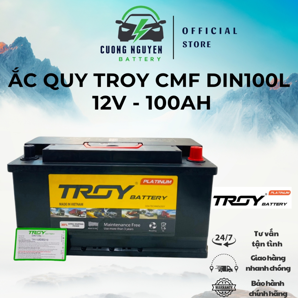 Ắc Quy Troy CMF DIN100L 12V-100AH,dùng cho Huyndai Santafe máy dầu (đời 2016-2019); BMW series 3 ...