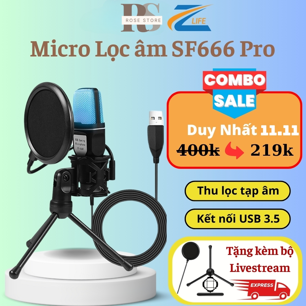 Micro SF666 lọc âm giá rẻ, Mic thu âm, mic livestream có đèn led RGB để ...