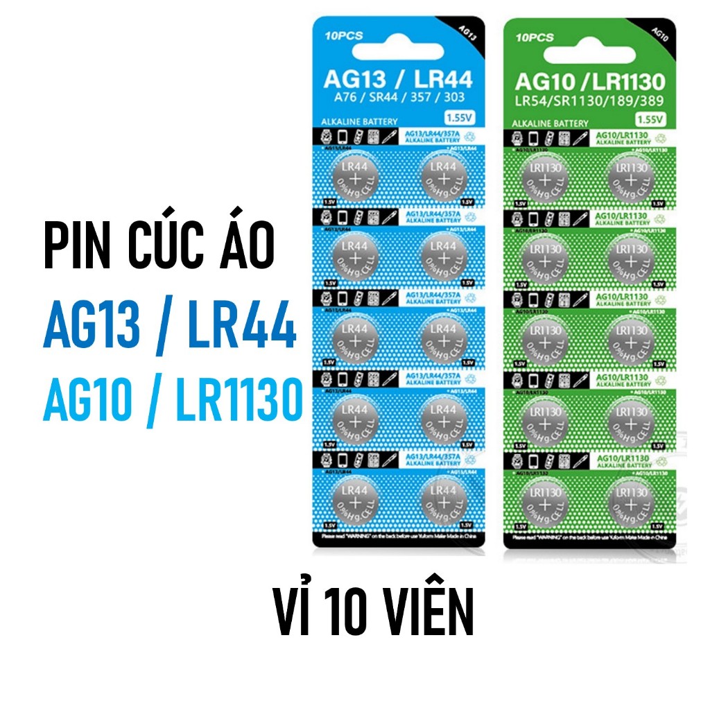 Pin Cúc Áo AG13 LR44 AG10 LR1130 (Vỉ 10 Viên) Dành Cho Đèn Laze Con Dán ...
