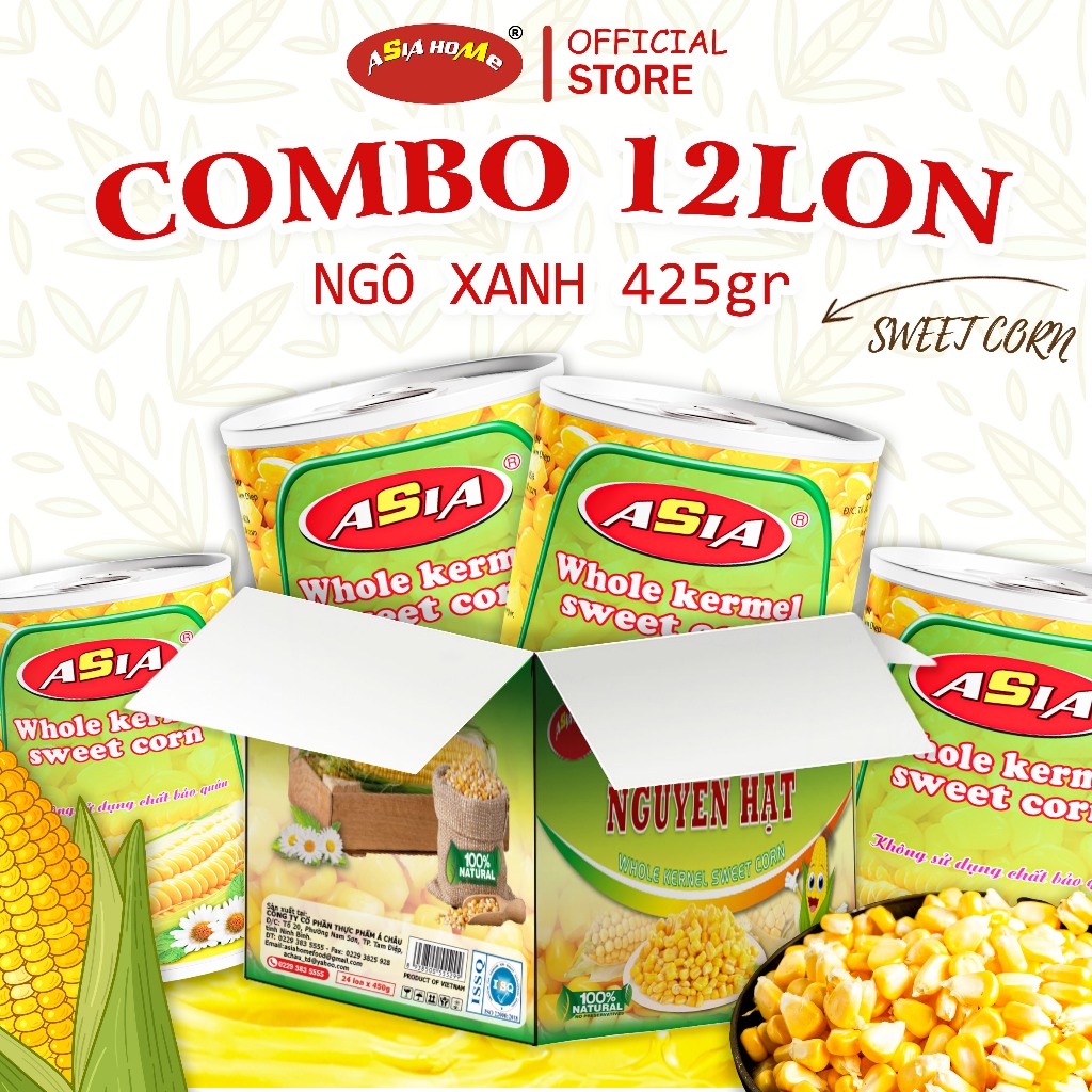 Thùng 12 lon Ngô ngọt nguyên hạt đóng lon Asia 425gr, ngô xanh | Shopee ...