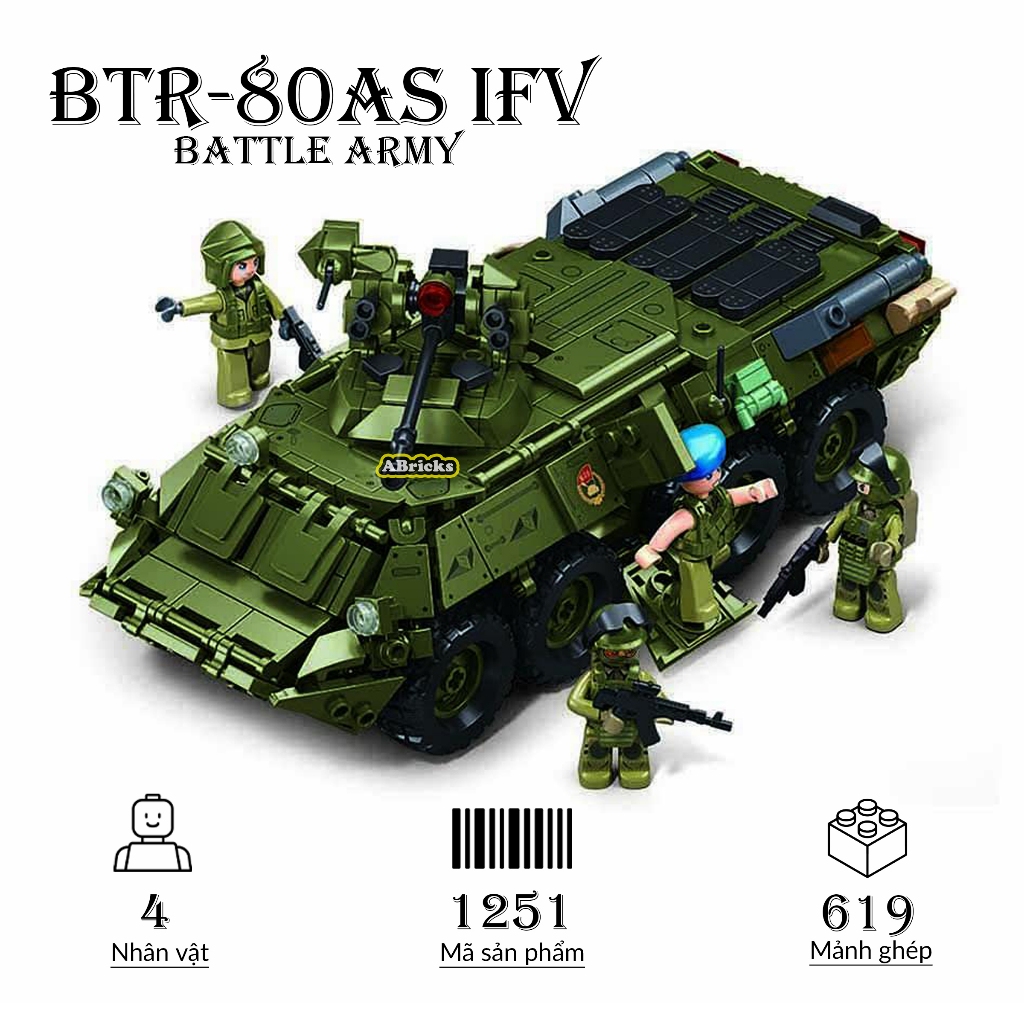 Đồ chơi Lắp ráp BTR-80AS IFV, Sluban 1251 Main Army, Xếp hình thông ...