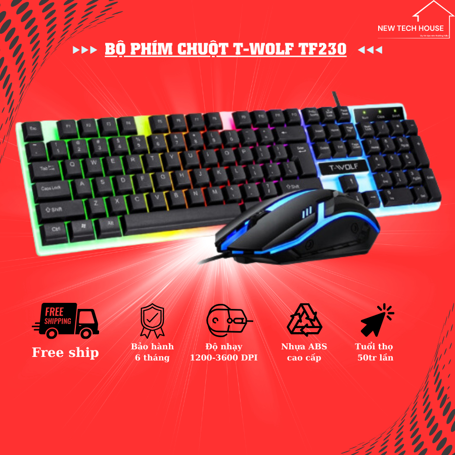 Combo chuột + bàn phím giả cơ gaming gear T-WOLF TF230 đèn LED RGB 3D ...