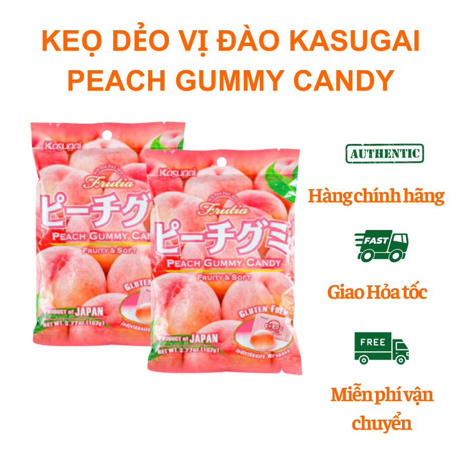 Kẹo dẻo vị đào Kasugai Peach Gummy Candy Nhật Bản 107g 12 gói/túi - hương vị thơm ngon, an toàn ...