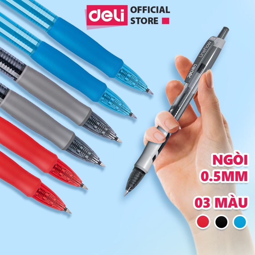 (Hộp 12 cây - S08) Bút gel bấm mực Xanh/Đen/Đỏ Deli S08 cho Văn phòng Học sinh ngòi 0.5mm ...