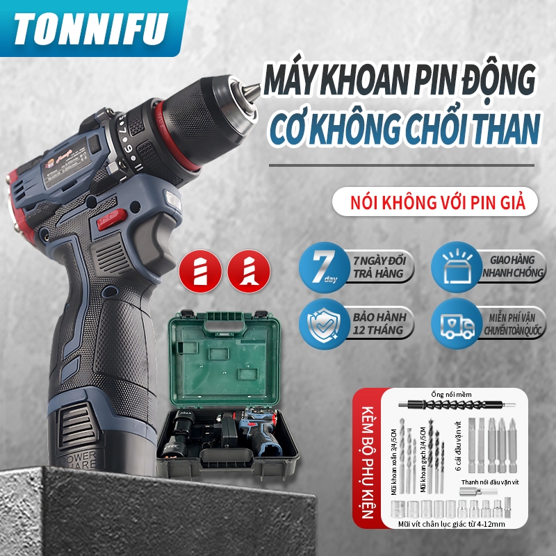 Máy Khoan Pin Tonnifu 10mm Động Cơ Không Chổi Than , Khoan Tường, Sắt, Khoan Gỗ Bắt Vít Vặn Ốc ...