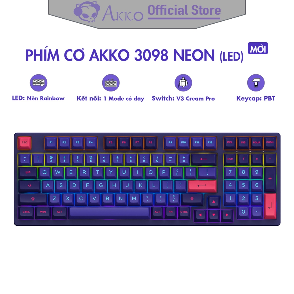 Bàn phím cơ AKKO 3098 NEON [ Rainbow LED / V3 Cream Pro / PBT Double ...