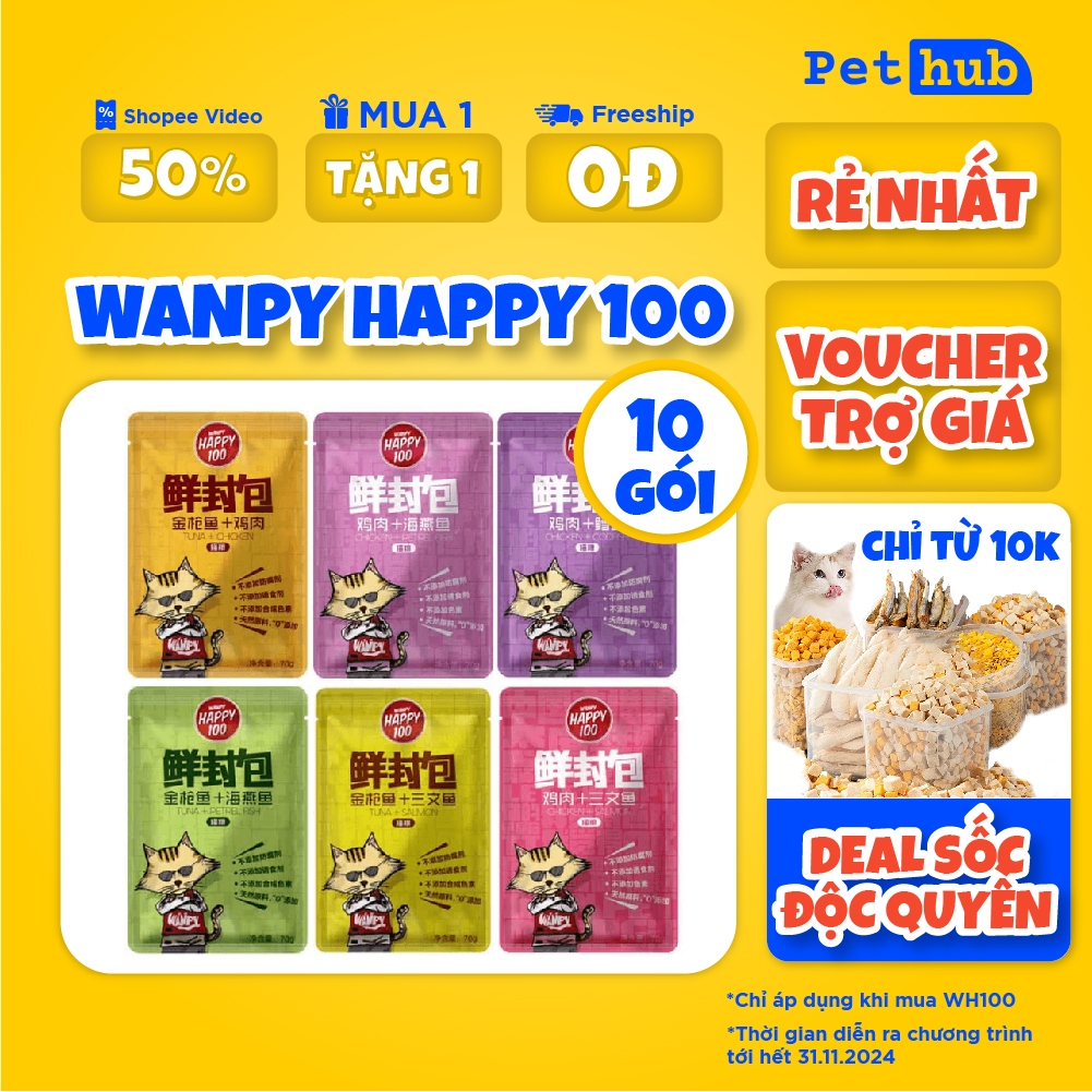 [CHÍNH HÃNG] COMBO 10 Gói Pate HAPPY 100 Mix vị mỗi gói 70g - WANPY ...