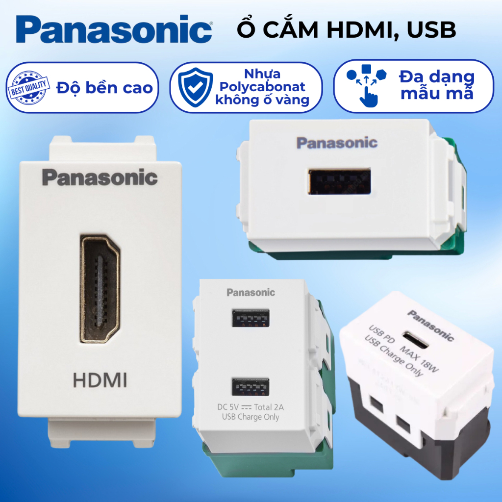 Ổ cắm Panasonic HDMI, USB 1 cổng, USB 1 cổng C, USB 2 cổng, USB 2 cổng ...