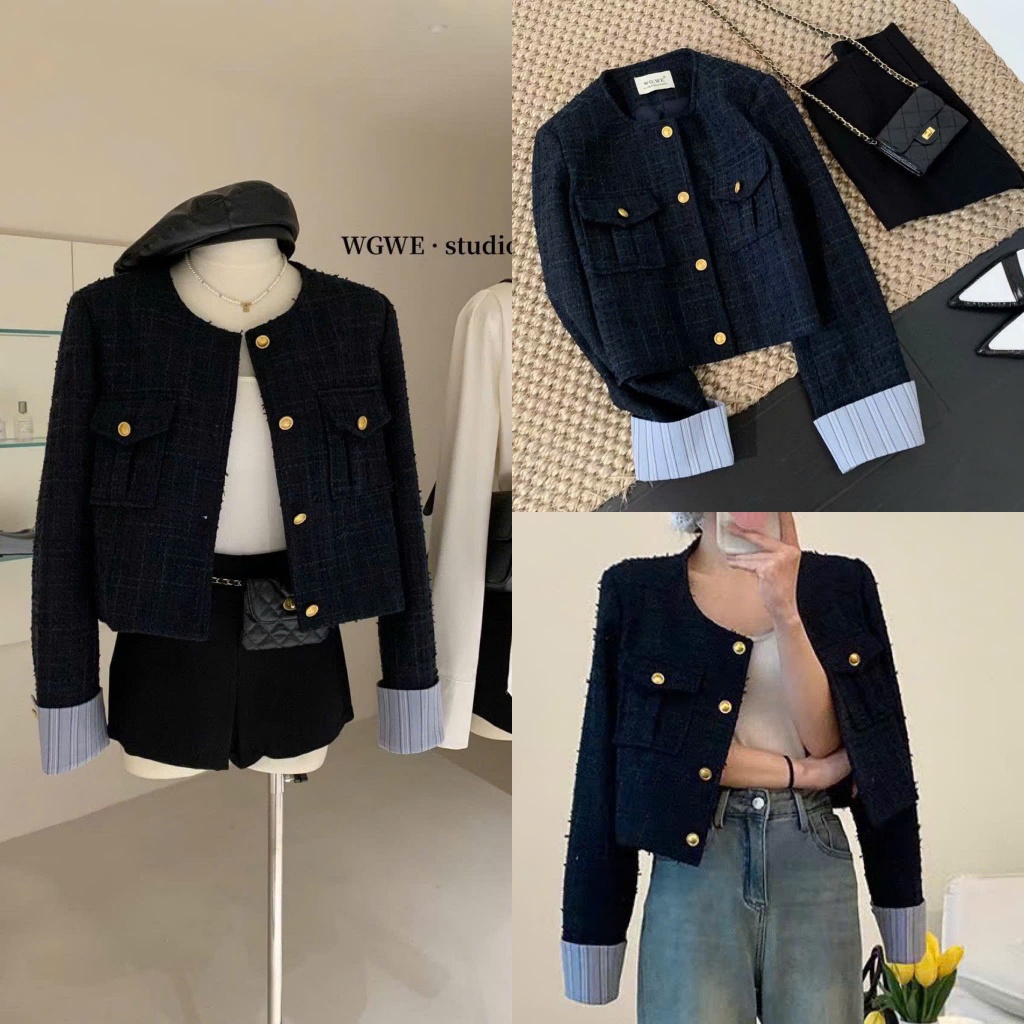 MIDISTORE - Áo Tweed dạ túi hộp phối tay WGWE (2496) | Shopee Việt Nam