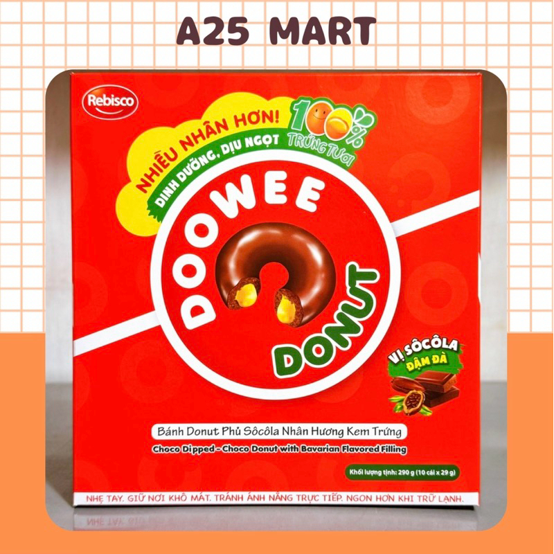 Bánh Donut Phủ Socola Doowee Nhân Kem Trứng Hộp 290g | Shopee Việt Nam