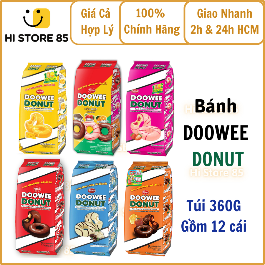 Bánh Doowee Donut Phủ sô cô la Nhiều vị Túi 12 cái x 29g_Hỗn Hợp,Phô ...