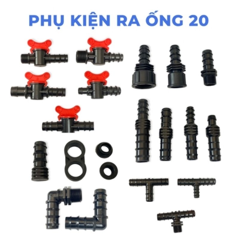 Phụ kiện ống LDPE 16 20 25 32 có nối, co, tê, van khóa, khởi thủy, cuối ...