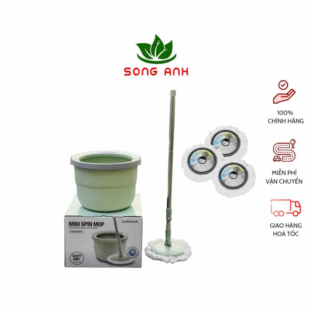 Bộ lau nhà LocknLock + 4 bông lau ETM498 MIT S2 xoay tay nhỏ gọn, tiện ...