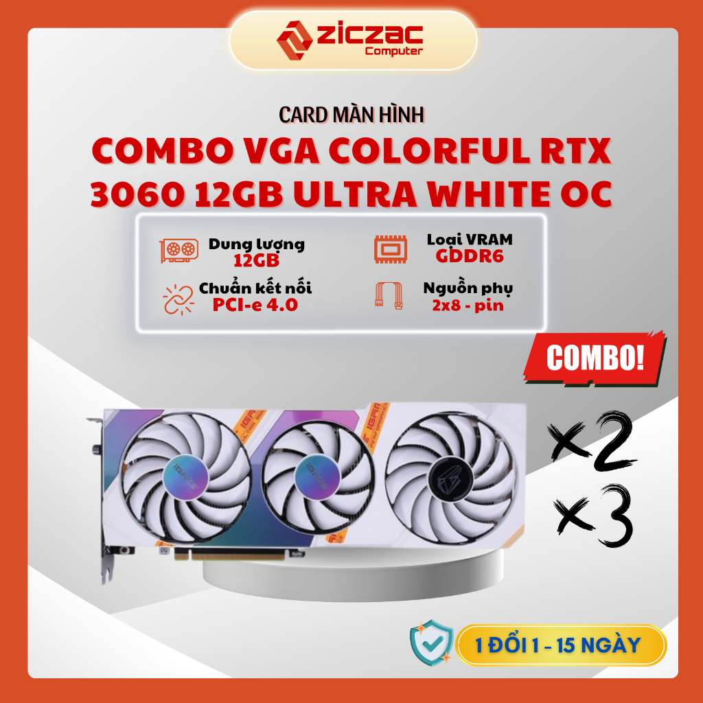 Combo 2c 3c VGA Card màn hình Colorful iGame RTX 3060 Ultra White 12GB ...