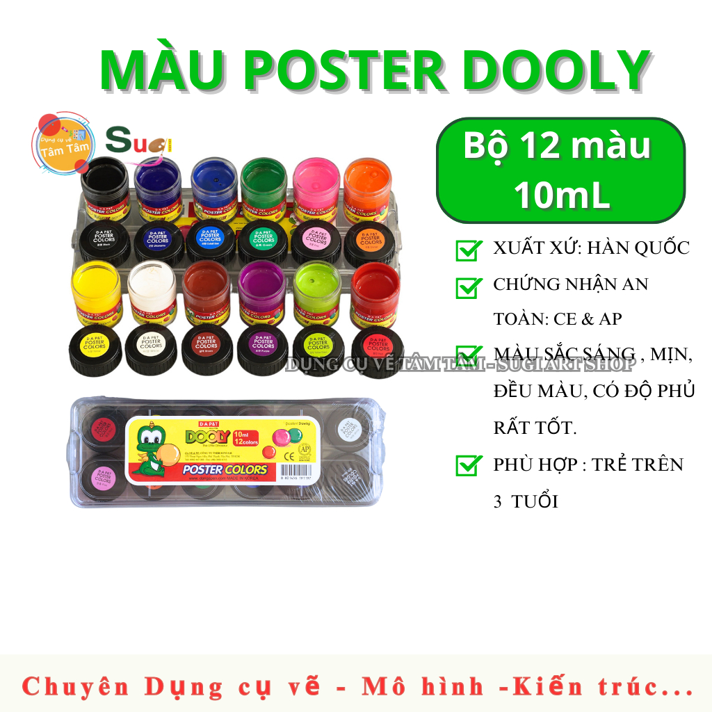 [ TÂM TÂM ] Màu Poster Dooly 12 màu x 10ml - màu nước Dooly bộ nhỏ ...