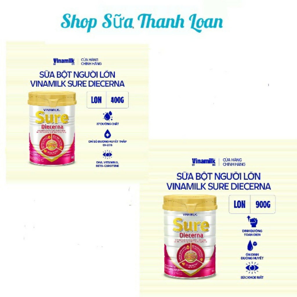 [HSD T8-2026] COMBO 2 LON SỮA BỘT VINAMILK SURE DIECERNA 400G. | Shopee Việt Nam
