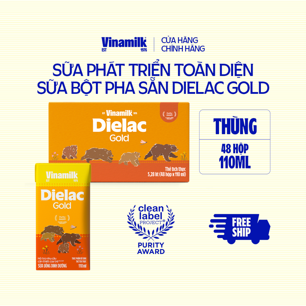 [BAO BÌ MỚI] 2 Thùng sữa bột pha sẵn Vinamilk Dielac Gold 110ml | Shopee Việt Nam