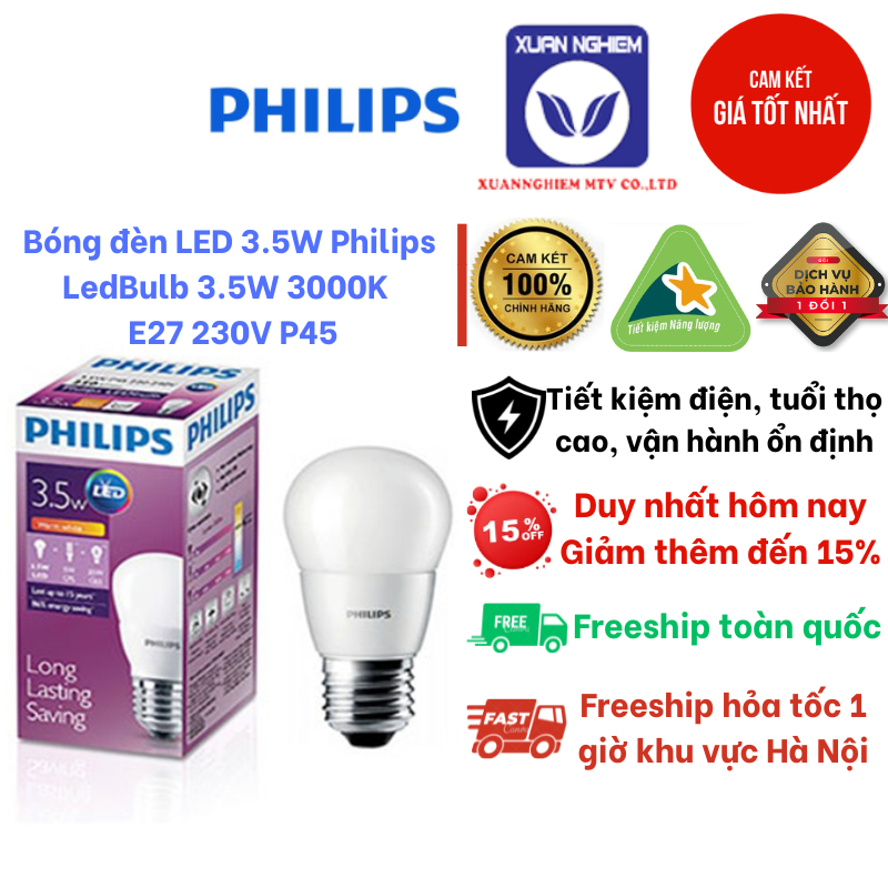 Bóng đèn LED 3.5W Philips LedBulb 3.5W 3000K E27 230V P45 | Shopee Việt Nam