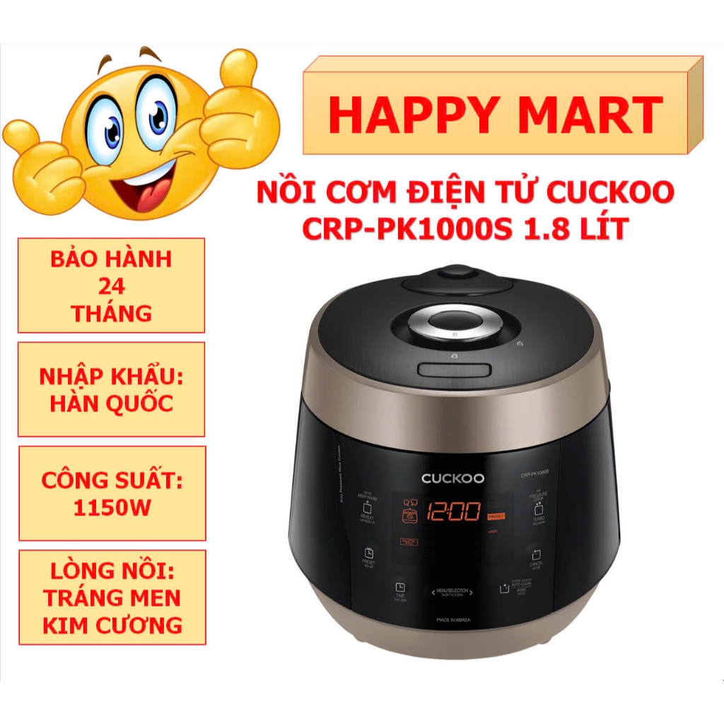 Nồi cơm điện tử áp suất Cuckoo CRP-PK1000S 1.8 lít, nhập khẩu Hàn Quốc ...