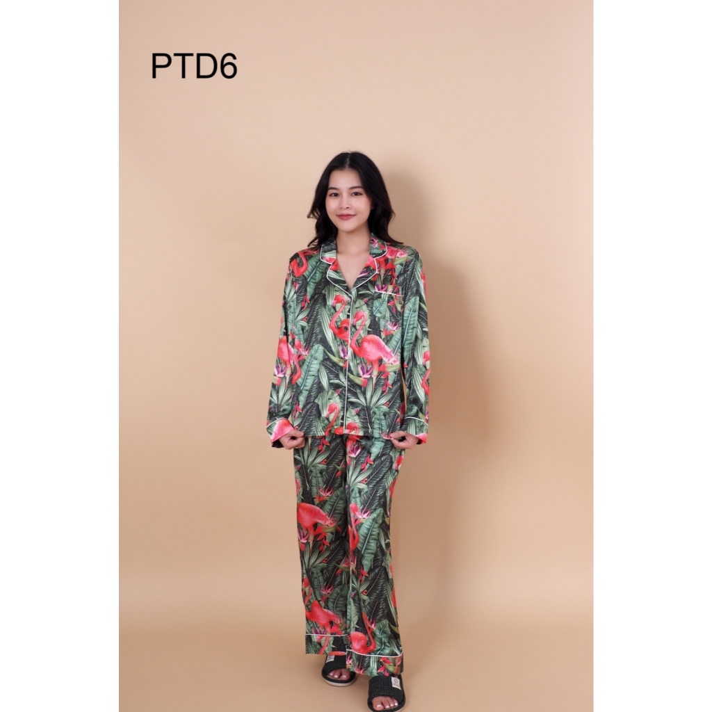 Set bộ pijama lụa satin tay dài xanh hồng hạc | Shopee Việt Nam
