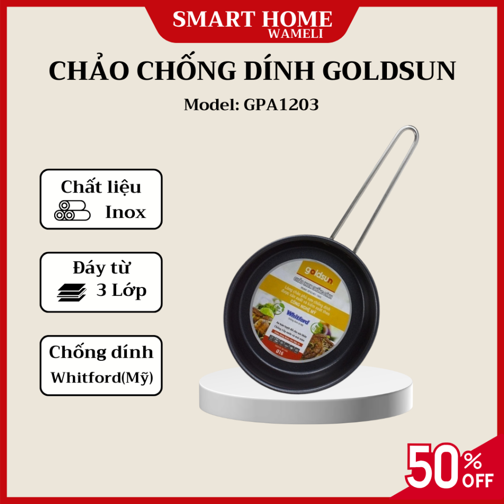 Chảo chống dính Goldsun GPA1401 inox cao cấp hấp thụ nhiệt tốt sử dụng trên mọi mặt bếp | Shopee ...