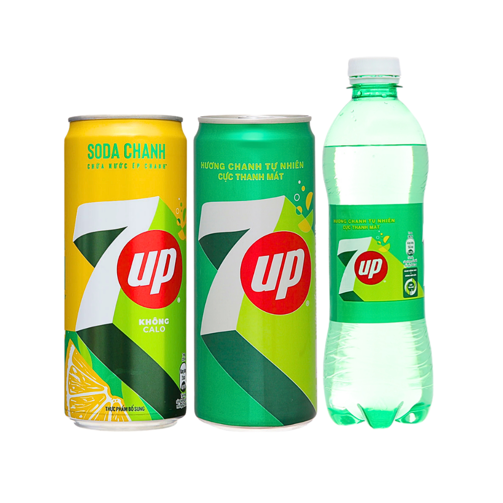 Nước ngọt có gaz 7Up vị nguyên bản/soda chanh lon 320ml/chai 390ml ...
