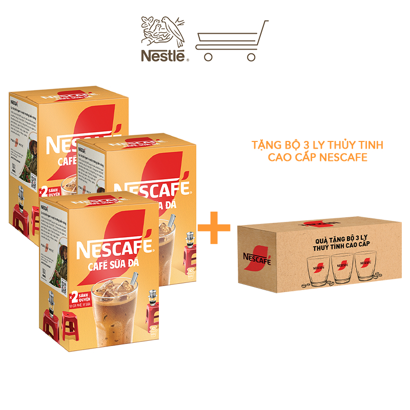 [Tặng Bộ 3 ly thủy tinh cao cấp NESCAFE] Combo 3 Hộp Cà phê sữa NESCAFÉ ...