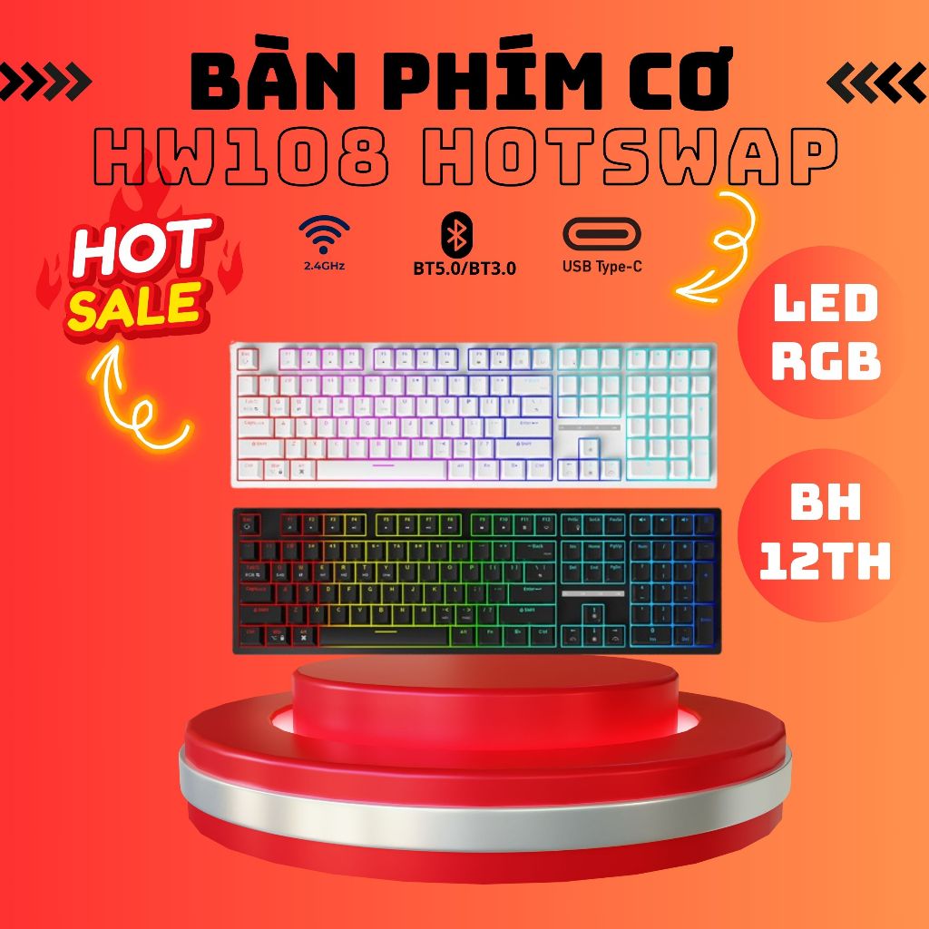 Bàn Phím Cơ Không Dây 3 Chế Độ READSON HW108 Không Dây 3 Modes, LED RGB ...