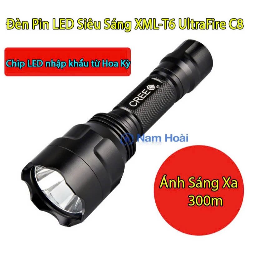 Đèn pin siêu sáng LED UltraFire C8 chống nước cao cấp full phụ kiện ...