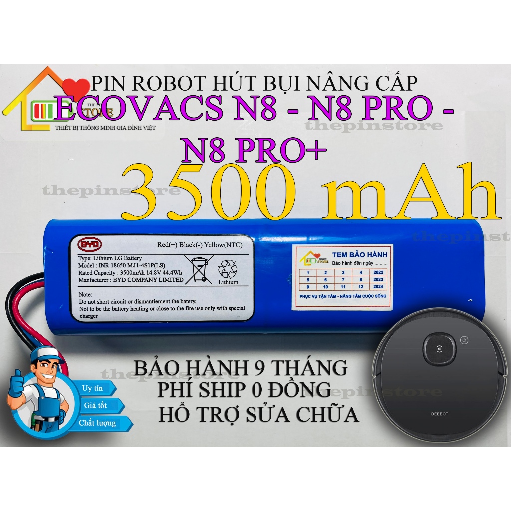 (DUNG LƯỢNG 3500 mAh )PIN ROBOT HÚT BỤI ECOVACS N8 - N8 PRO - N8 PRO+ NÂNG CẤP CHÍNH HÃNG LG ...