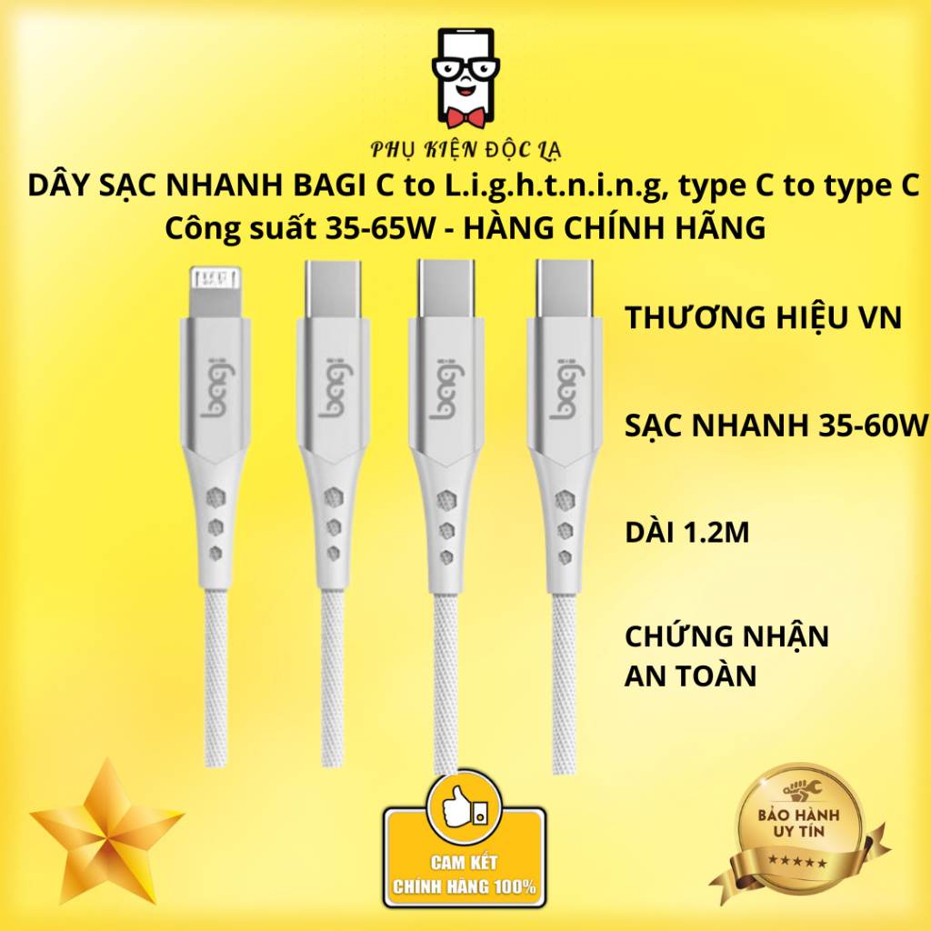 Dây sạc Nhanh Bagi dây dù type C to type L.i.g.h.t.n.i.n.g, type C to ...