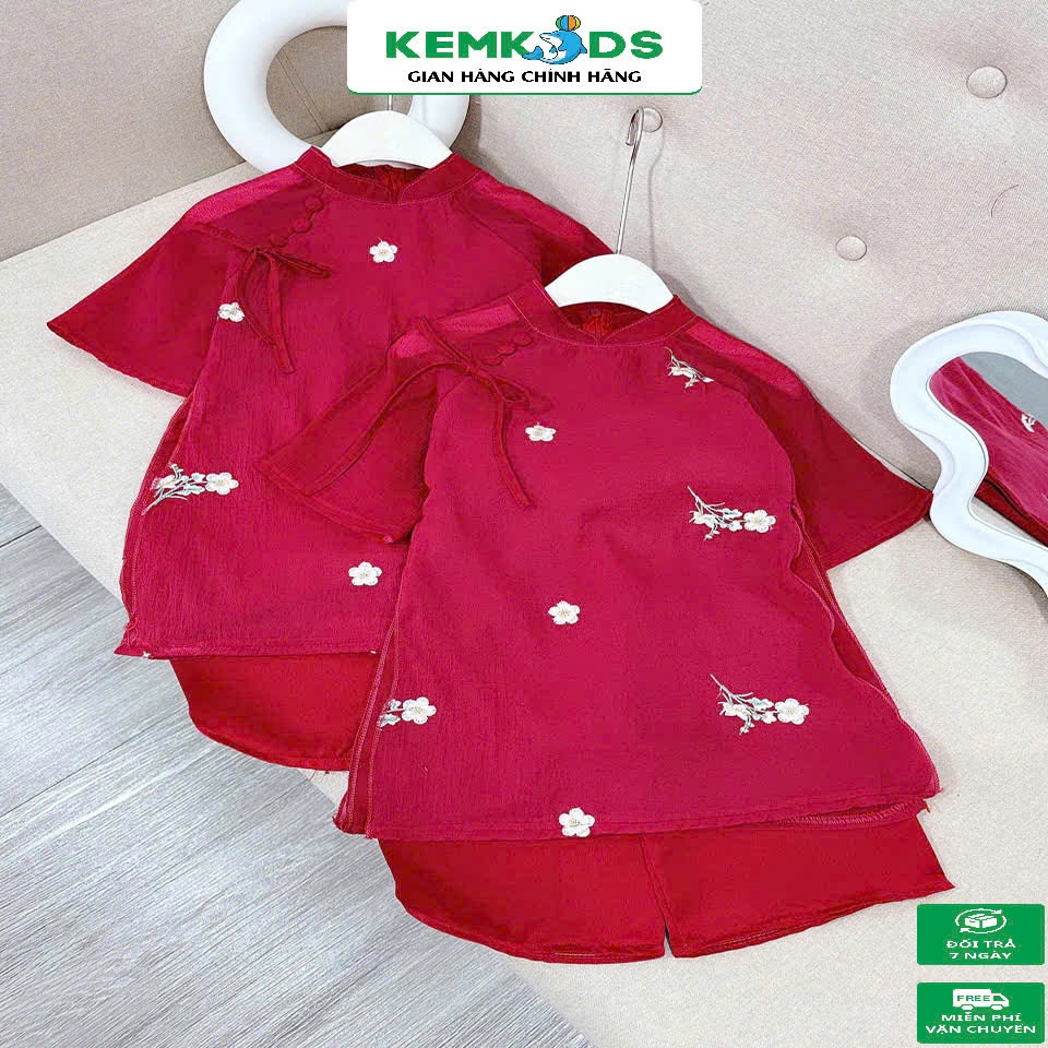 Sét áo dài cách tân Kem Kids Bé gái thêu hoa màu đỏ . áo dai tết cho bé ...