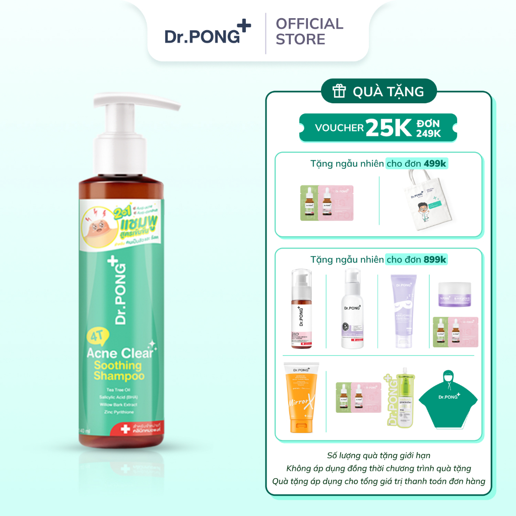 Dầu gội kiềm dầu, giảm gàu Dr.PONG 4T Acne Clear 140ml | Shopee Việt Nam