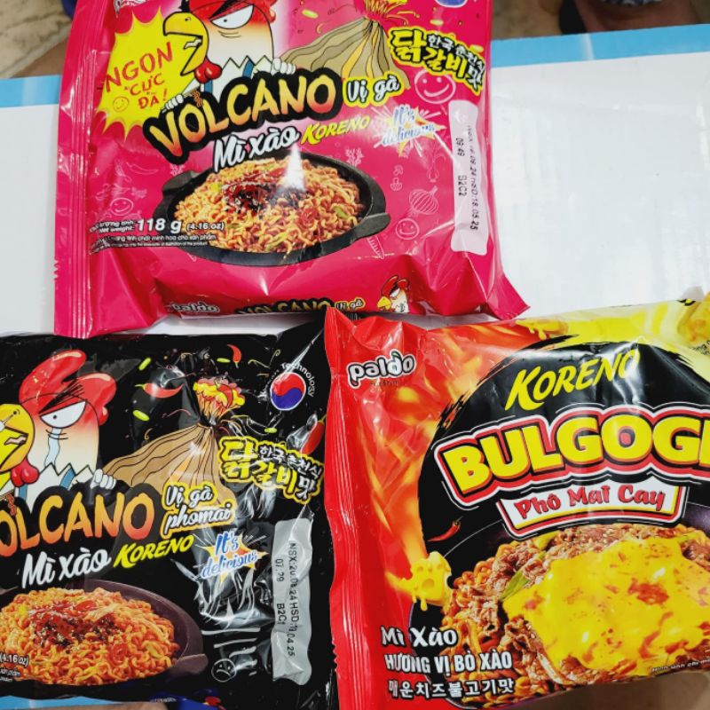 Combo 3 gói Mì xào Koreno Volcano vị gà, phomai, Bulgogi phô mai cay ...