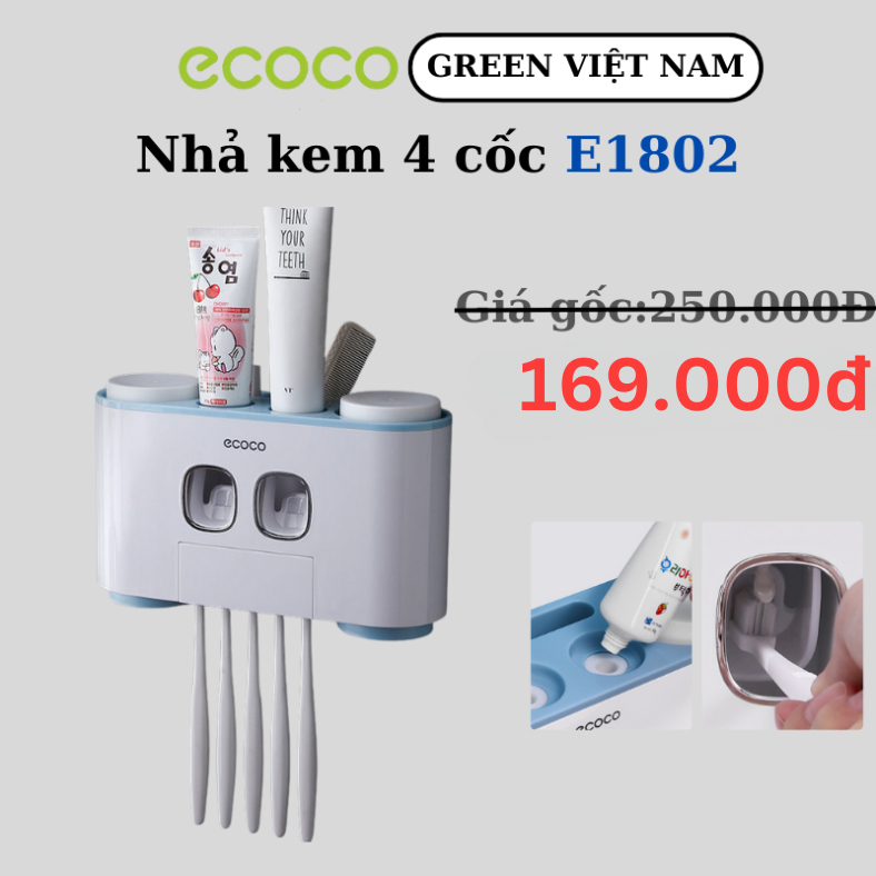 Bộ Nhả Kem Đánh Răng Tự Động Ecoco E1802 - Kệ Gồm 4 Cốc, 2 Nhả Kem ...