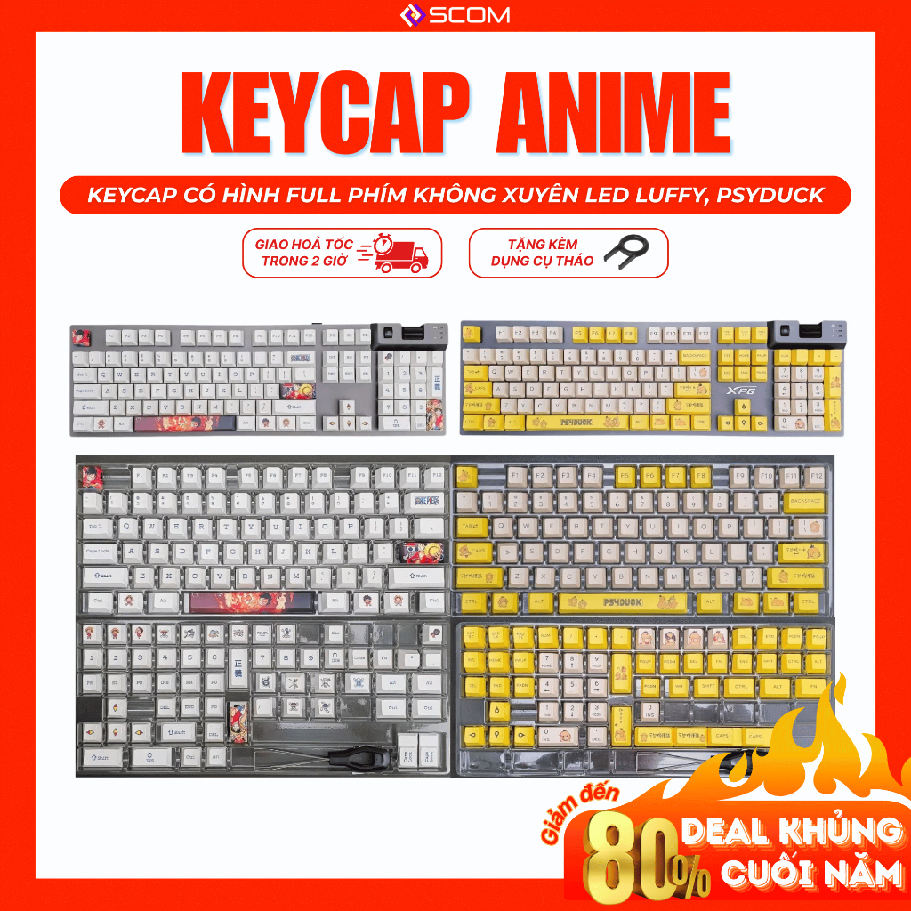 Bộ nút phím Anime Pokemon Psyduck One Piece Luffy - Set keycaps bàn ...