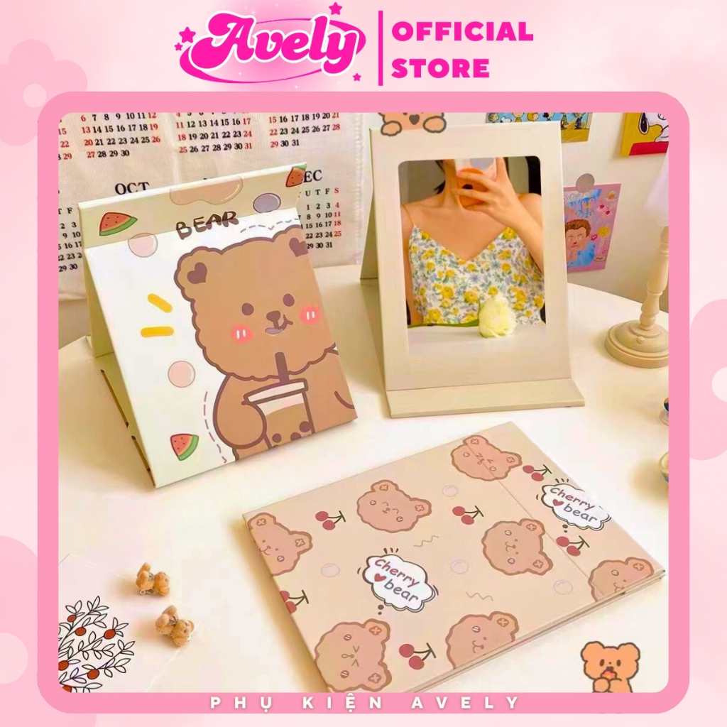 Gương giấy để bàn gấp gọn hình gấu dễ thương xinh xắn - AVELY Store | Shopee Việt Nam