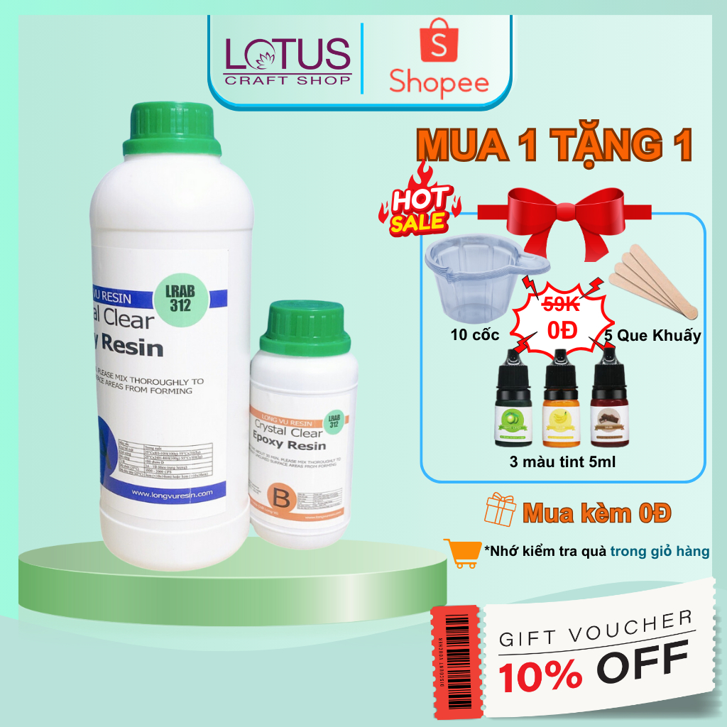 Keo Epoxy Resin Trong Suốt, Nhựa Resin Epoxy Đổ Mặt Bàn, Đổ Khuôn Handmade, Thoát Bọt Tốt, Kháng ...