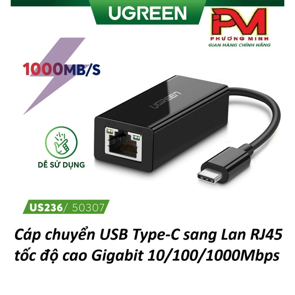 Cáp chuyển USB Type C sang Lan RJ45 Gigabit 10/100/1000 cao cấp Ugreen ...