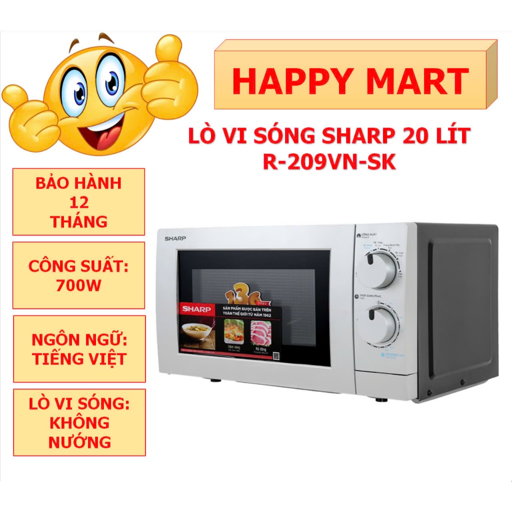 Lò vi sóng Sharp R-209VN-SK 20 lít không nướng, chính hãng, bảo hành 12 tháng toàn quốc | Shopee ...