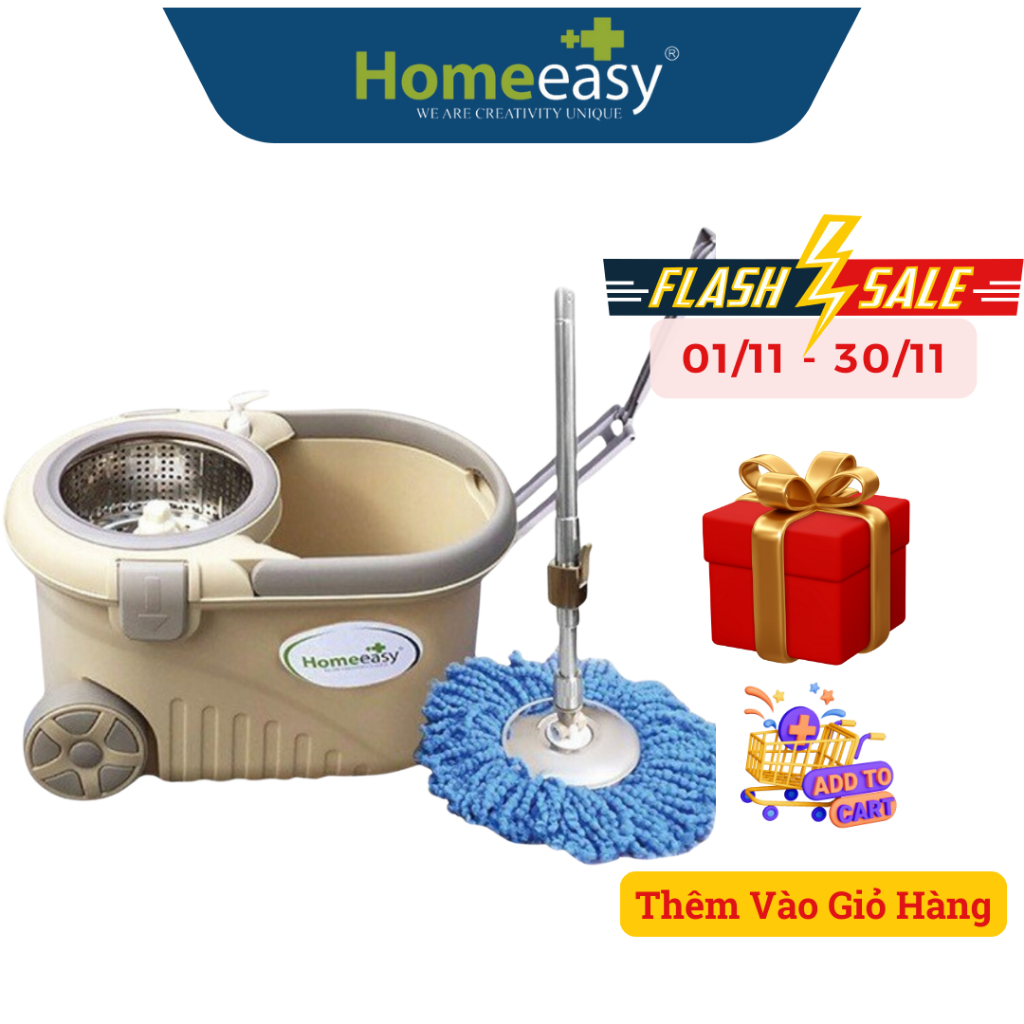 Bộ Lau Trợ Lực Cao Cấp Xoay 360 Độ - Homeeasy | HO-13V6 | Đi kèm 2 bông ...