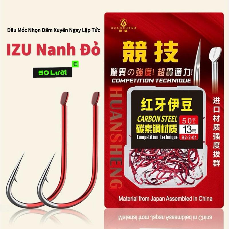 Hộp 50 Lưỡi Câu Cá Rô, Diếc, Chép Có Ngạnh Chất Liệu Carbon Sắc Bén, Lưỡi Câu Cá IZU Nanh Đỏ ...