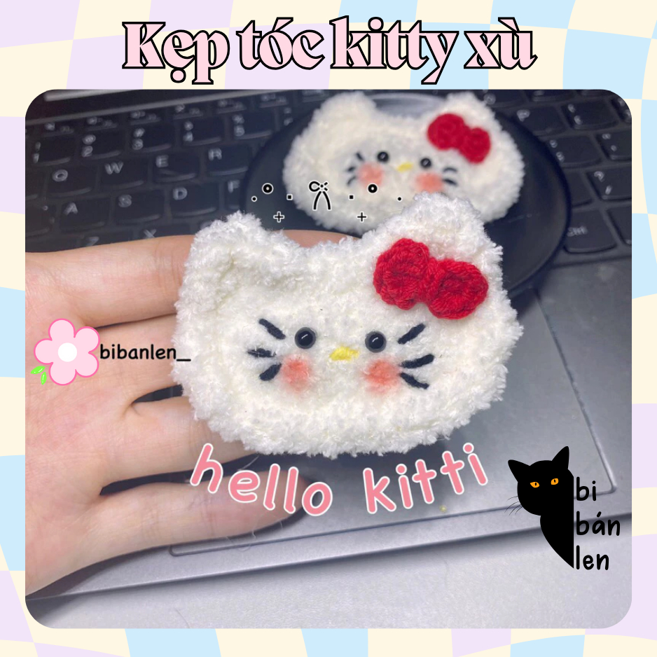 KẸP TÓC LEN HELLO KITTY XÙ DỄ THƯƠNG | Shopee Việt Nam