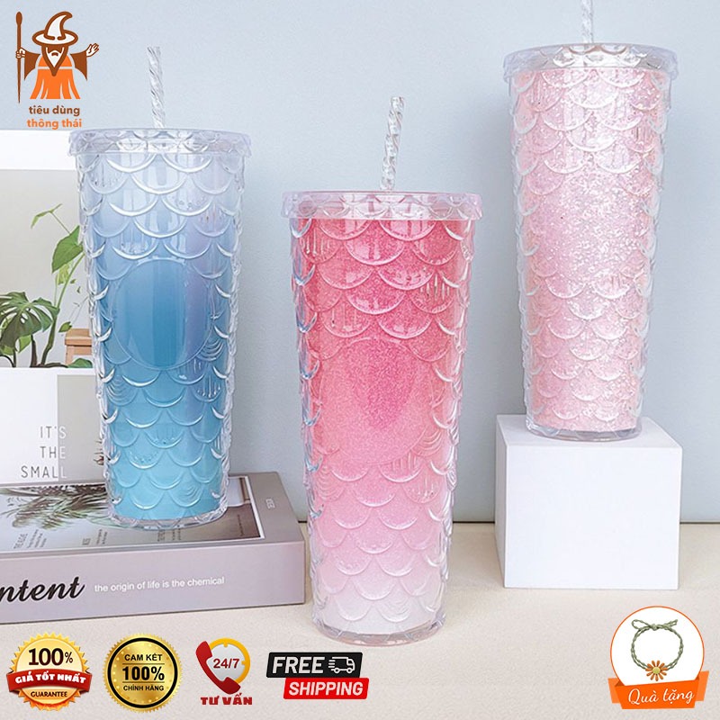 Ly Nước 2 Lớp Cách Nhiệt Vảy Cá Cao Cấp 710ml Sành Điệu *TẶNG Ống Hút Và Cột Tóc Xinh Xắn [CÓ SỈ ...